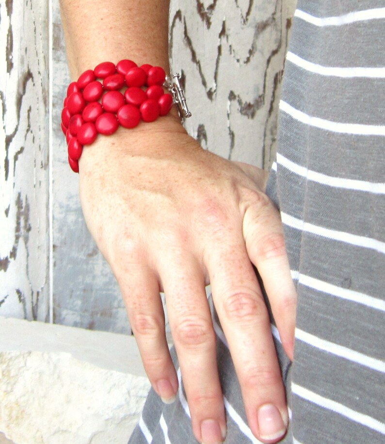 Red Beaded Bracelet Women's. Four Strand Red Bracelet. Red - Etsy