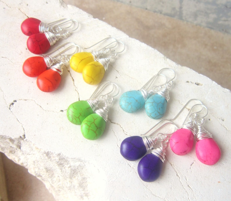 Set of 3 Earrings. Choice of Color Dangle Earrings. Colorful Wire ...