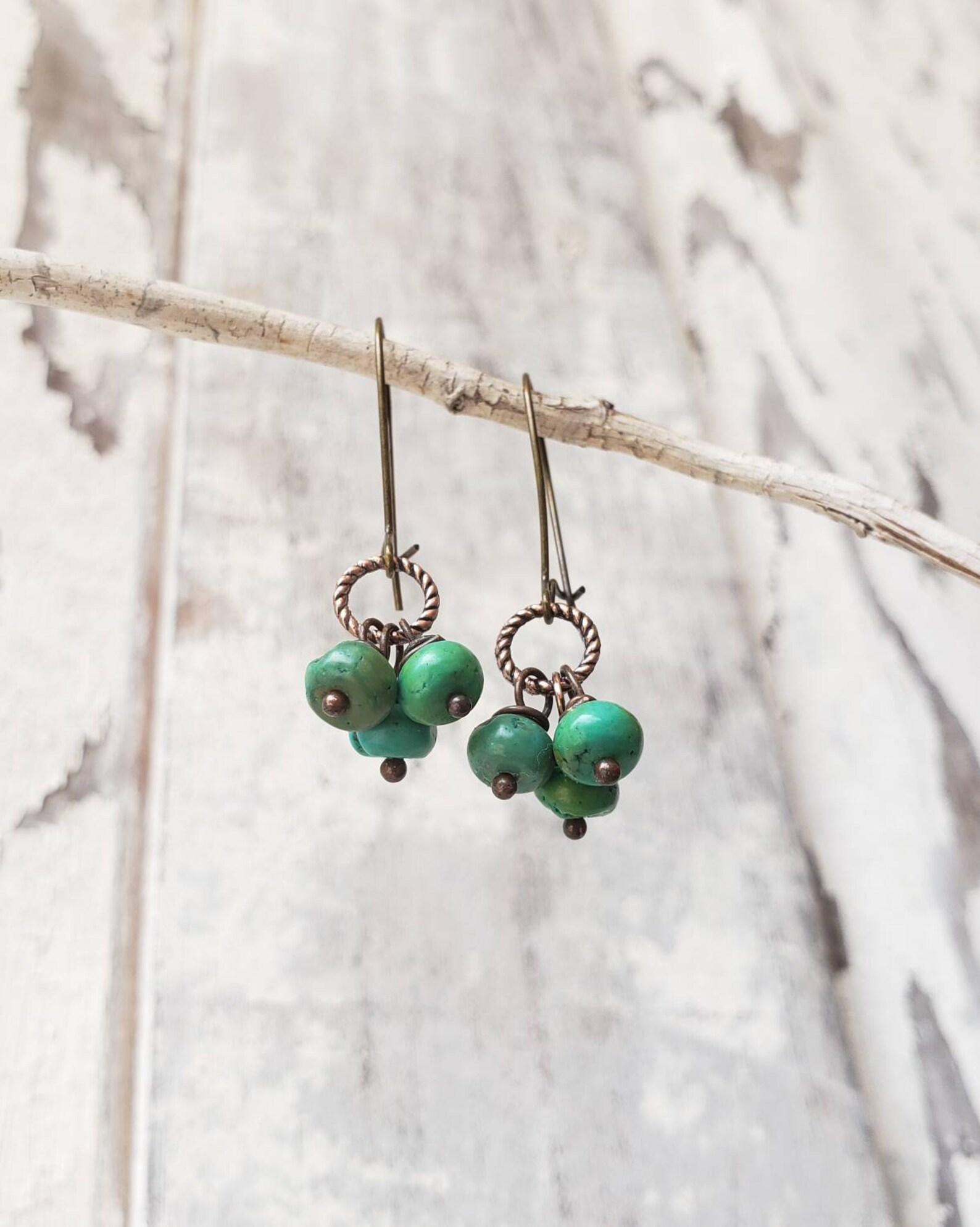 Green Turquoise Dangle Earrings. Copper and Turquoise | Etsy