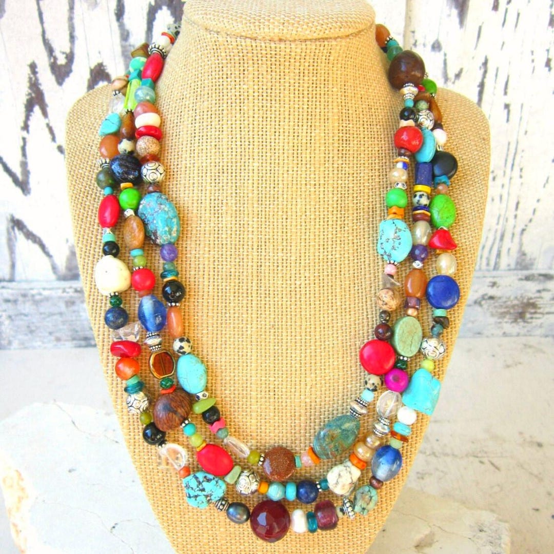 Semi Precious Stone Necklace.multi Color Necklace.statement Necklace ...