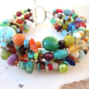 Multi Color Bracelet. Multi Semi Precious Stone Bracelet. Six Strand ...