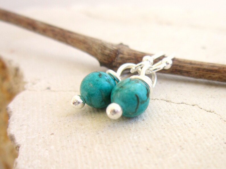 Small Genuine Turquoise Earrings. 6mm Natural Turquoise Dangle | Etsy