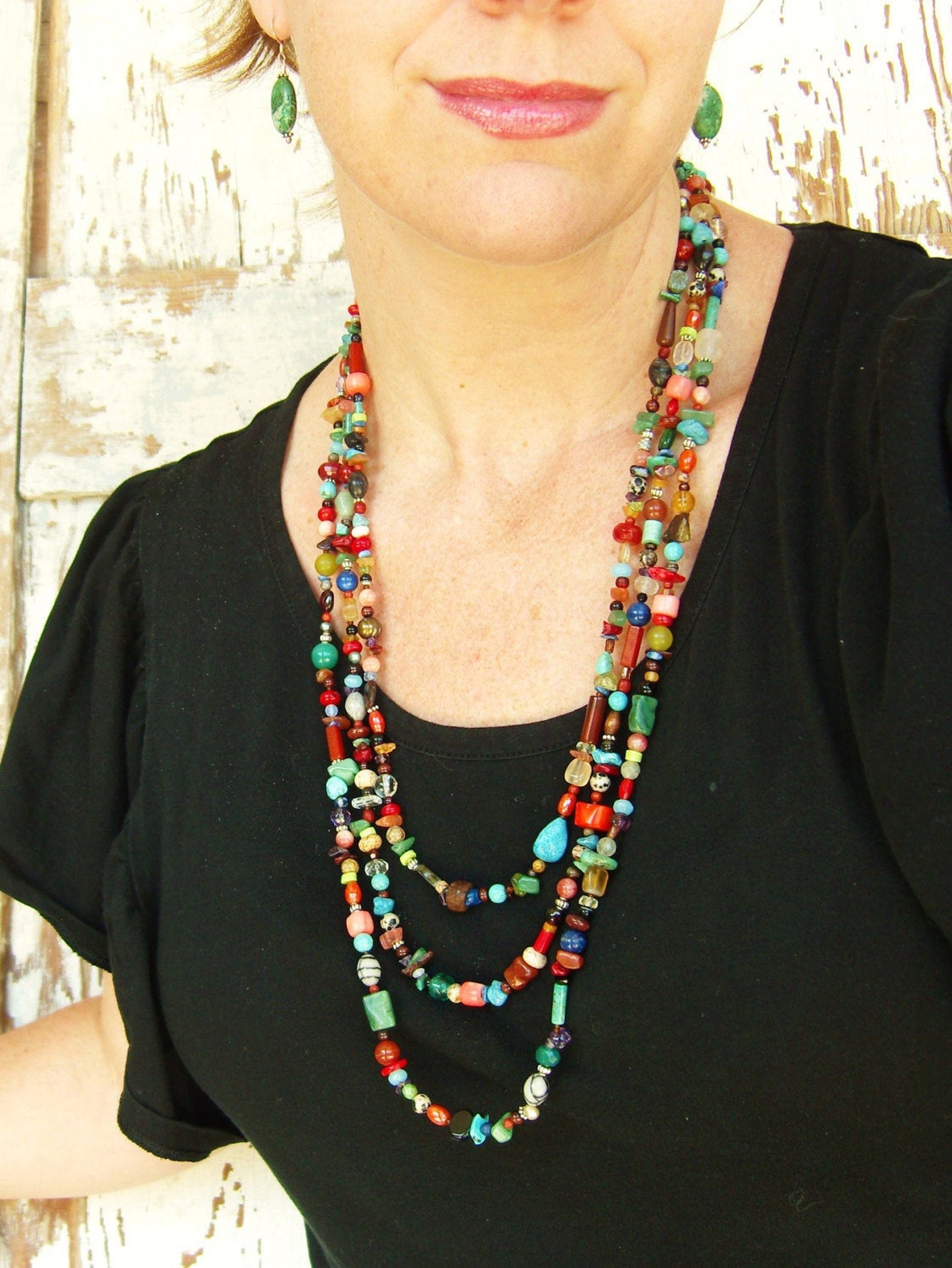 Long Multi Color Necklace. Multi Semi Precious Stone Necklace. - Etsy