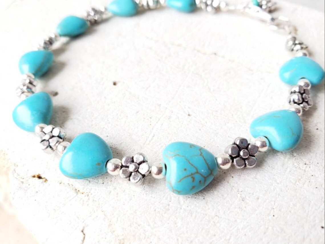 Genuine Turquoise Bracelet. Turquoise Heart Bracelet. Turquoise Jewelry ...
