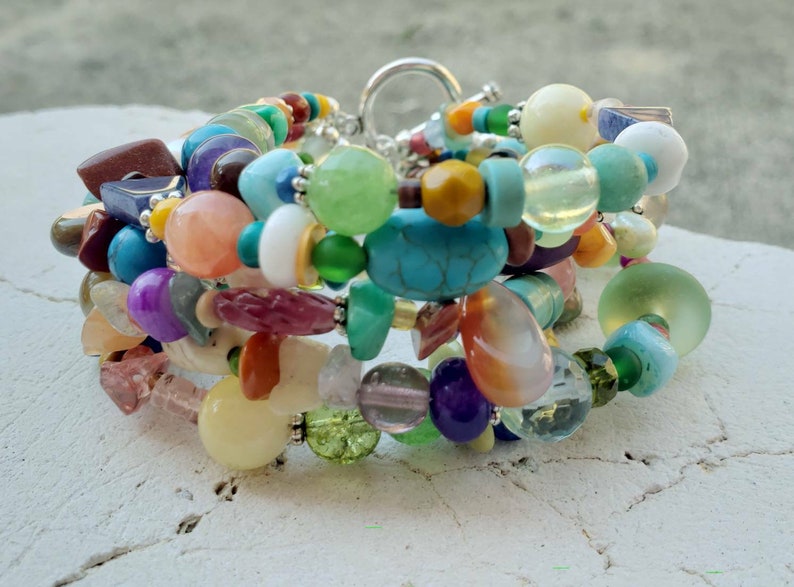Multi Color Beaded Bracelet. Six Strand Bracelet. Chunky Boho - Etsy