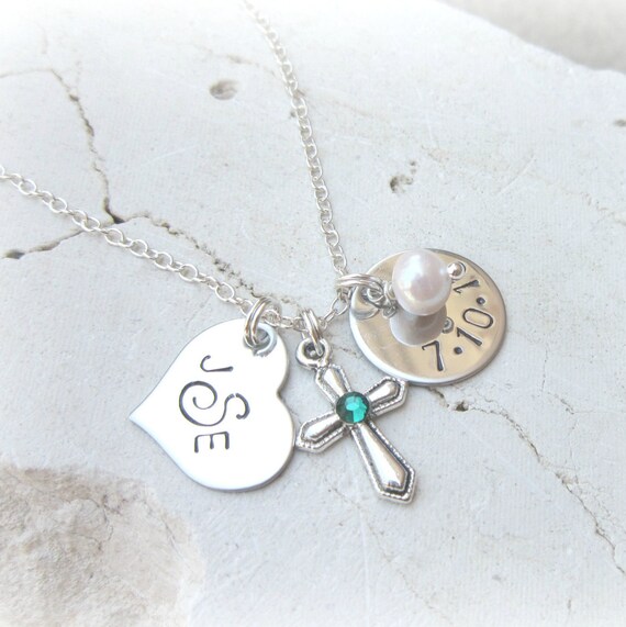 Girl's Baptism Gift.girls Birthstone Necklace.monogram - Etsy