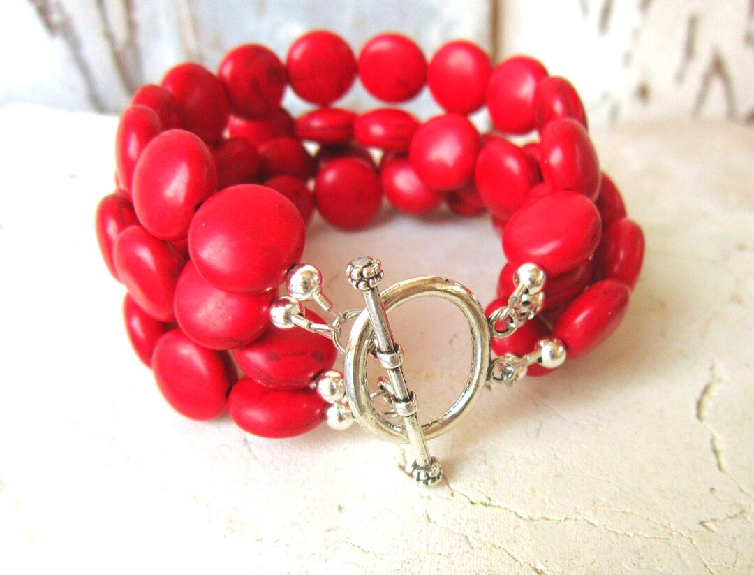 Red Beaded Bracelet Women's. Four Strand Red Bracelet. Red Semi ...