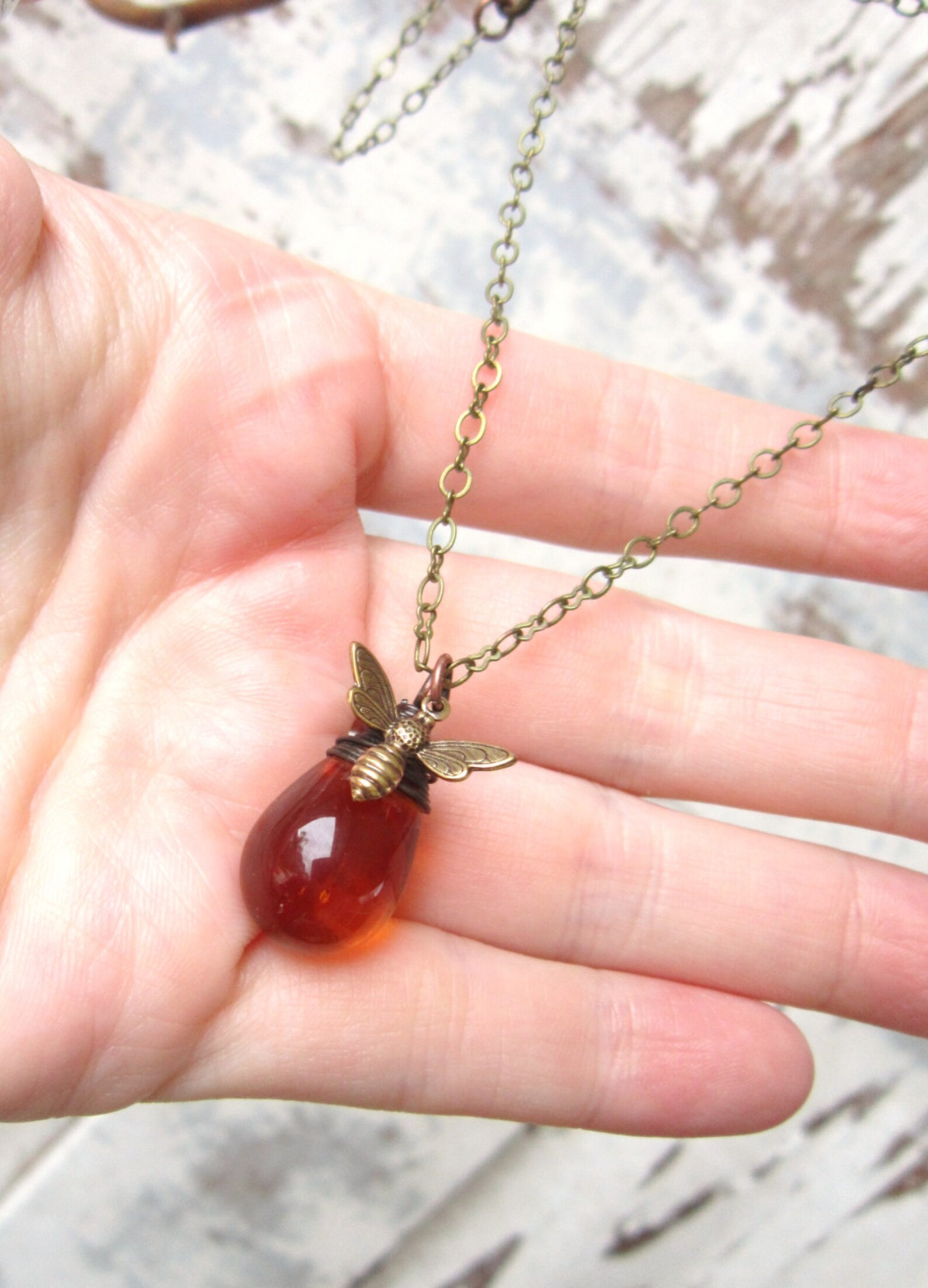 Honey Bee Necklace. Wire Wrapped Briolette Charm Necklace. - Etsy