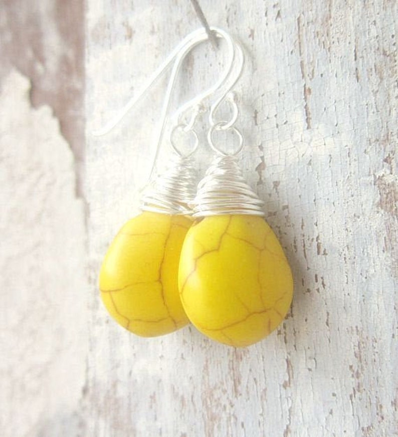Wire Wrapped Yellow Earrings. Yellow Howlite Turquoise - Etsy
