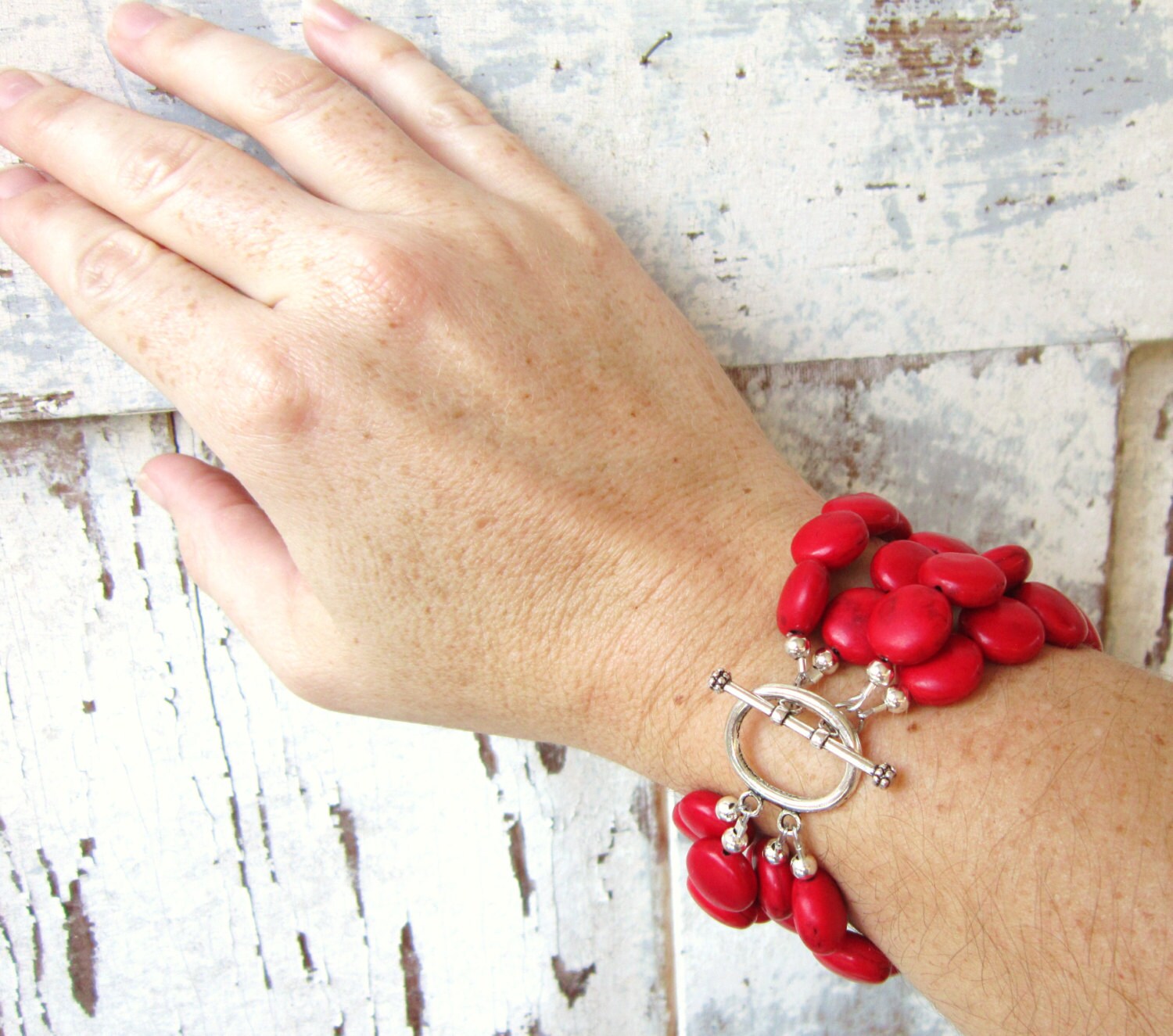 Red Beaded Bracelet Women's. Four Strand Red Bracelet. Red | Etsy