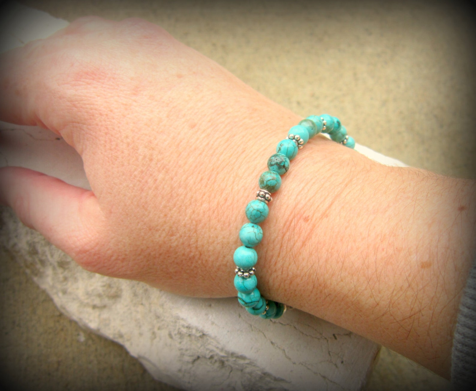 Genuine Round Turquoise Bracelet. Unisex Turquoise Bracelet. | Etsy