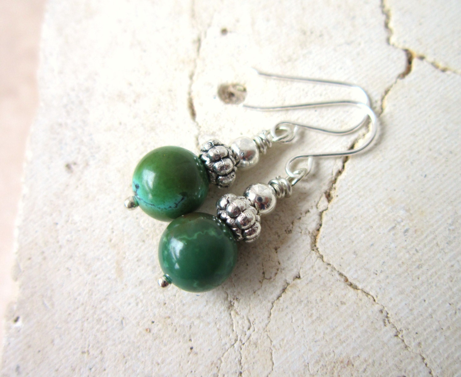 Green Turquoise Earrings. Genuine Turquoise Dangle Earrings. - Etsy