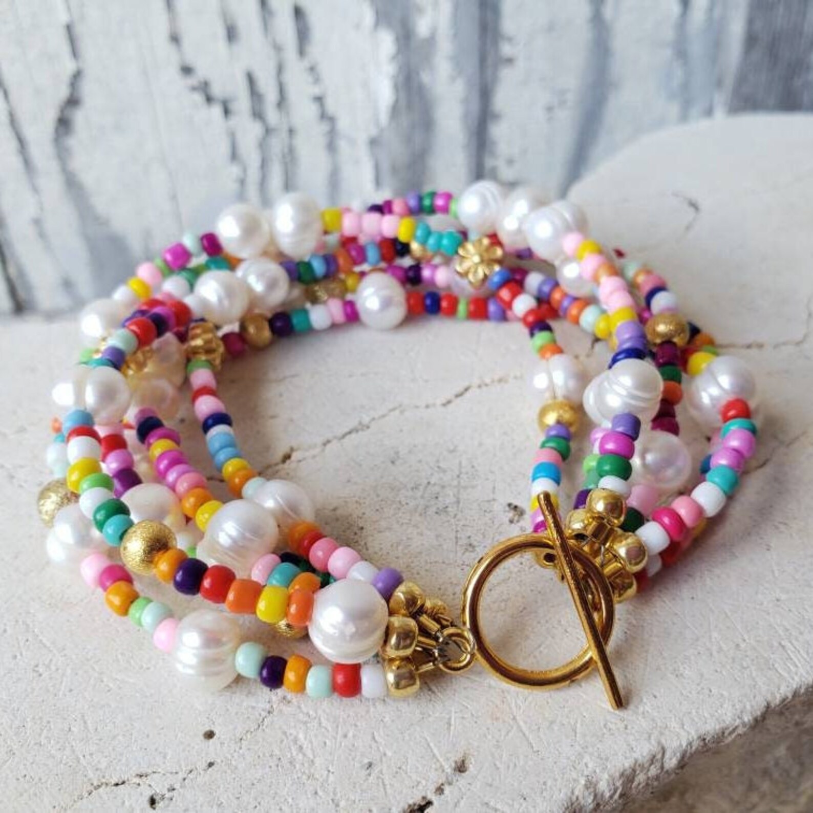 Multi Color Bracelet. Colorful Seed Bead Pearl Bracelet. Multi Strand ...
