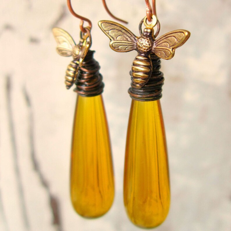 Long Honey Bee Earrings. Honey Bee Jewelry. Wire Wrapped - Etsy