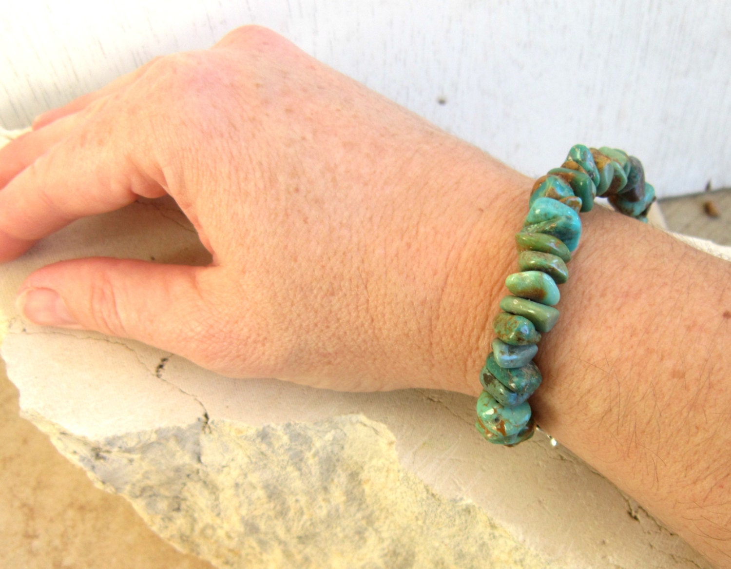 Genuine Turquoise Bracelet. Green Unisex Beaded Bracelet. - Etsy