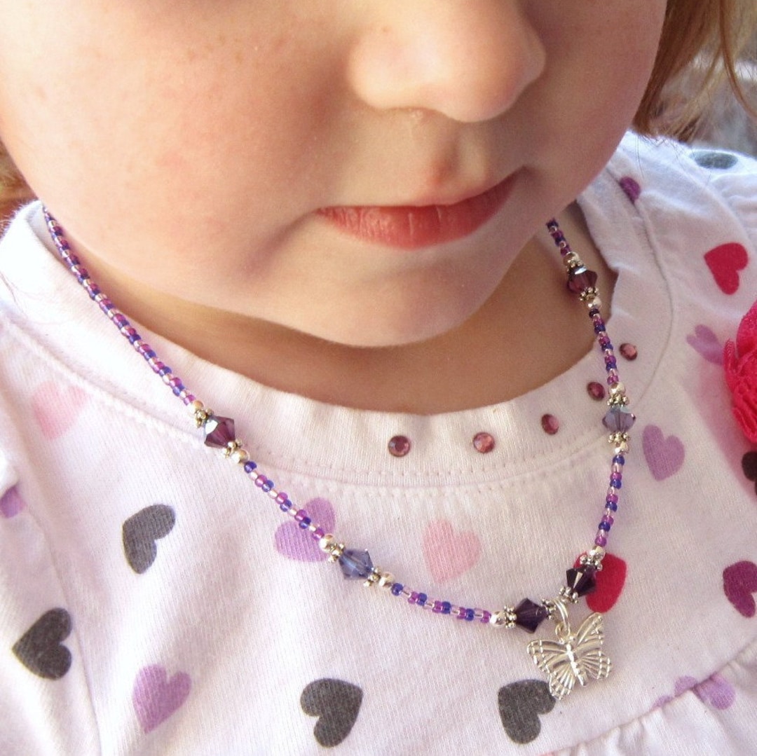 Girl's Butterfly Necklace. Purple Adjustable Children's Necklace ...