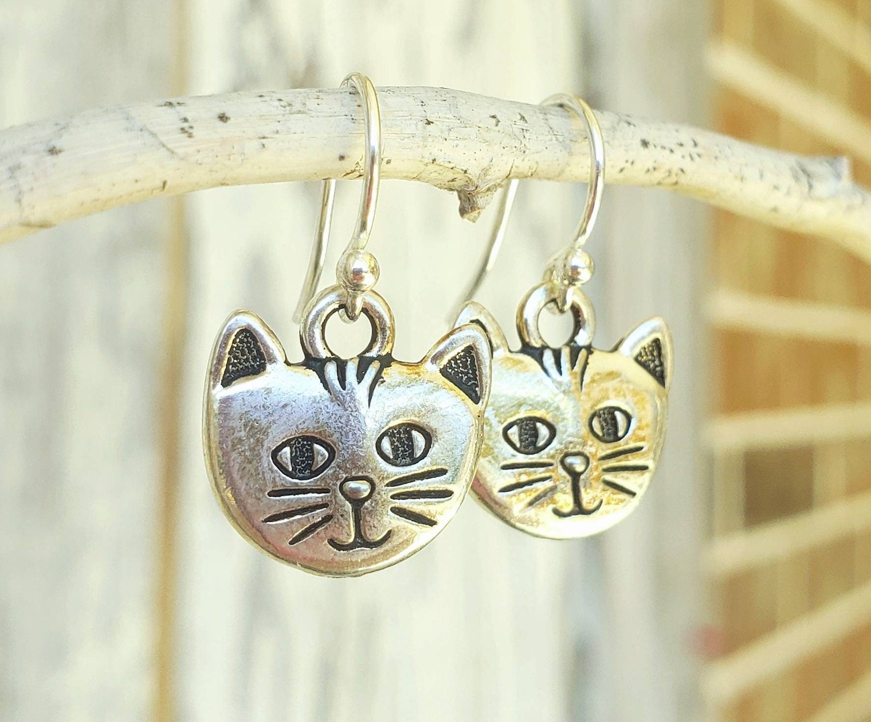 Silver Cat Earrings. Kitty Cat Dangle Earrings. Gift for a Cat Lover. Silver Cat Charm Earrings. Cat Jewelry. Cute Cat Jewelry. Tabby Cat Etsy UK