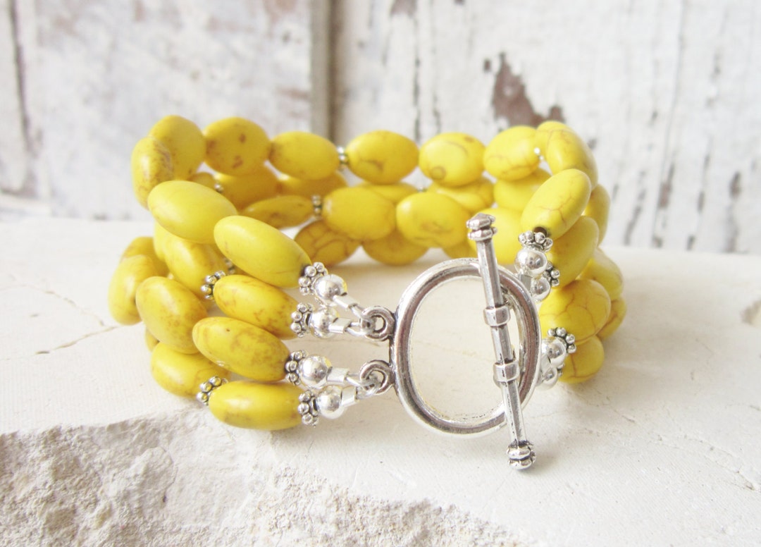 Yellow Turquoise Bracelet.yellow Howlite Multi Strand Bracelet.yellow ...
