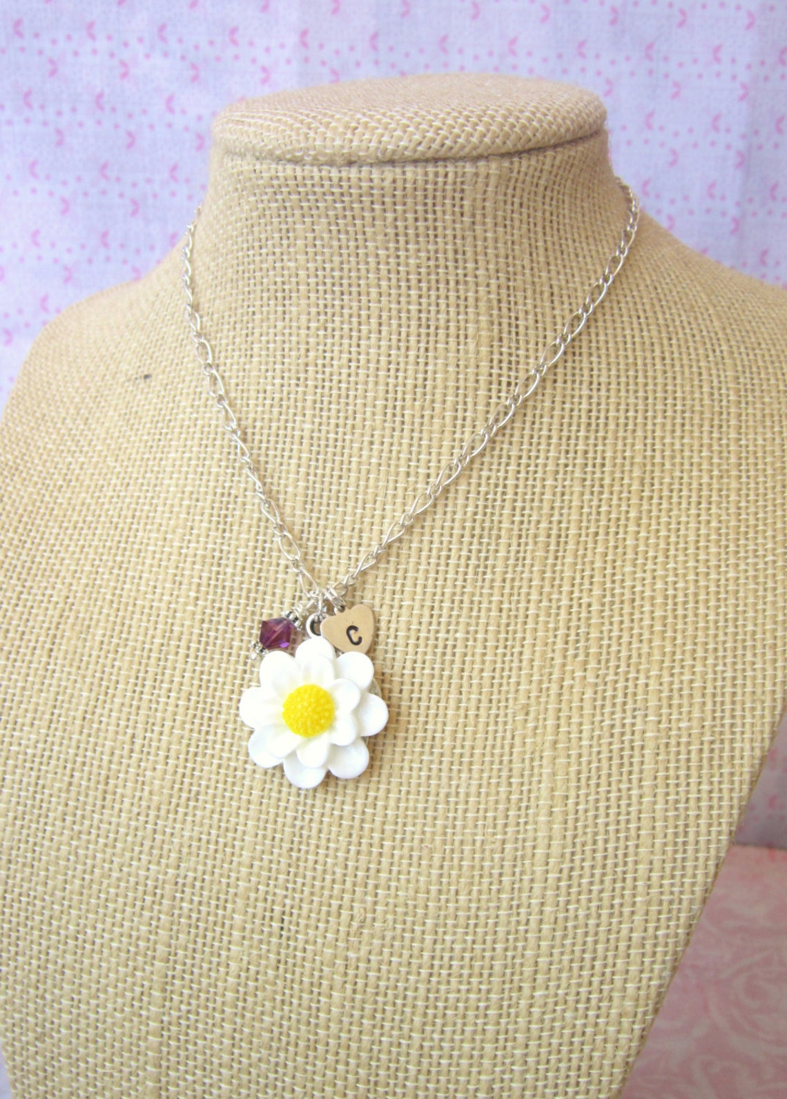 Personalized Daisy Charm Necklace. Children's Initial | Etsy