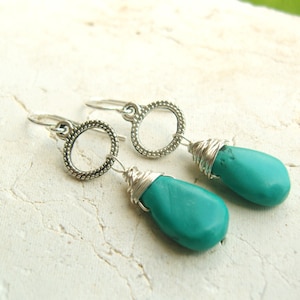 Turquoise Earrings. Green Turquoise Drop Earrings. Sterling Silver Wire ...