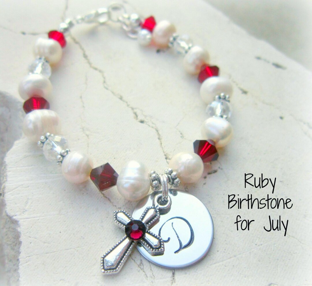 July Birthstone Bracelet.first Communion Gift.children's Ruby Crystal ...