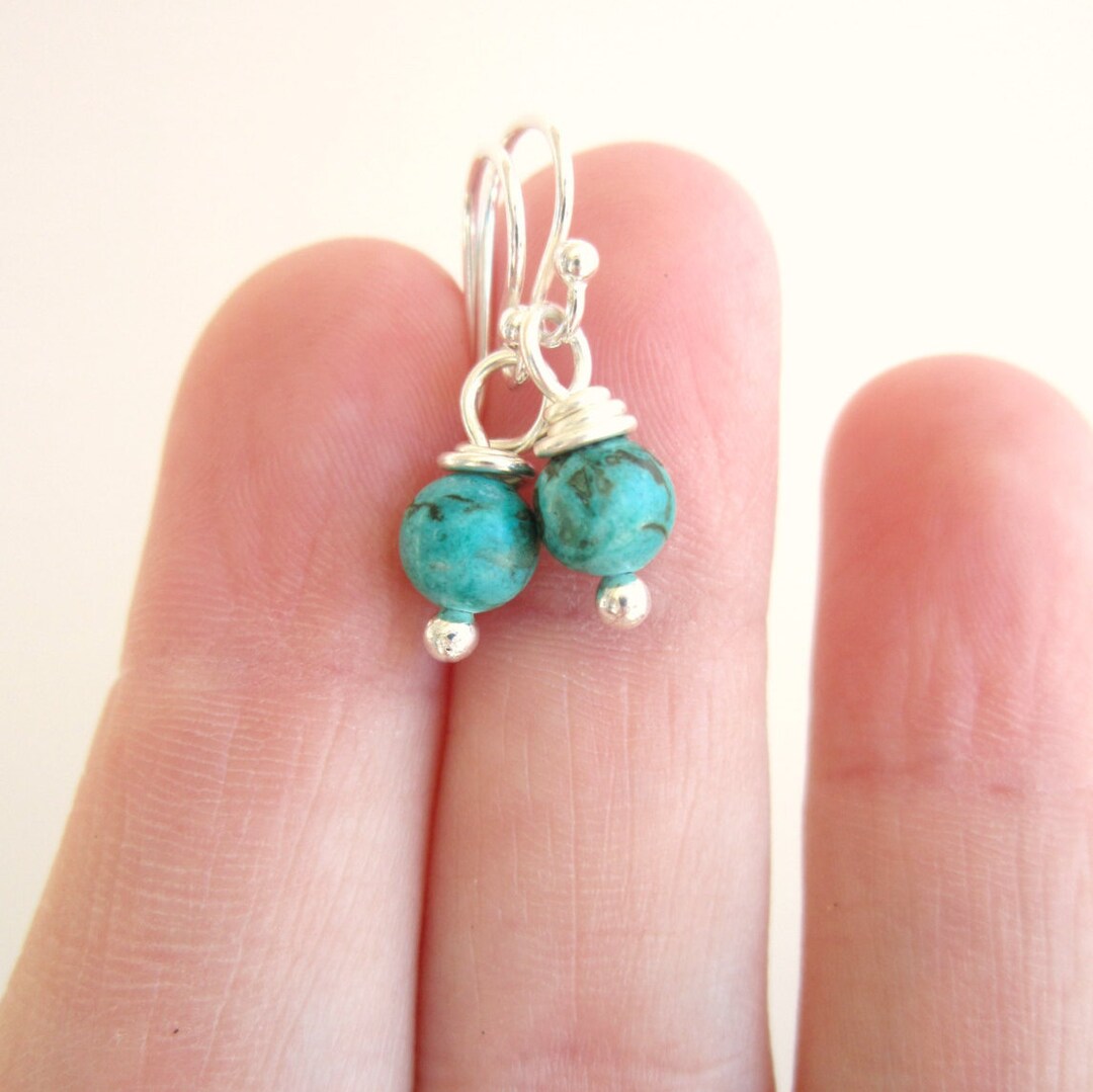 Small Genuine Turquoise Earrings. 6mm Natural Turquoise Dangle Earrings ...