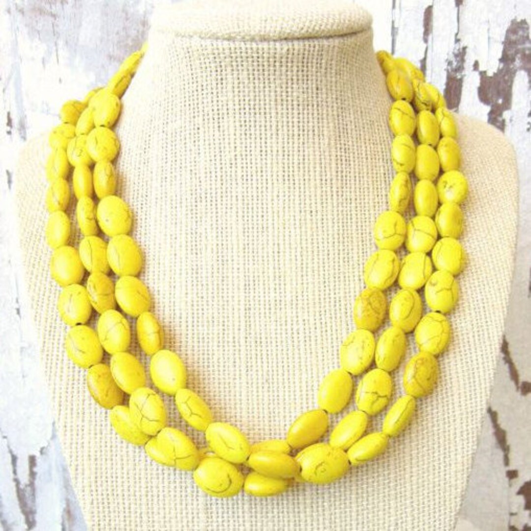 Yellow Multi Strand Necklace.chunky Howlite Yellow Necklace.multi ...