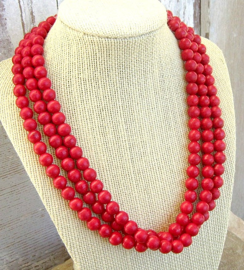 Red Turquoise Necklace. Triple Strand Red Necklace. Howlite - Etsy