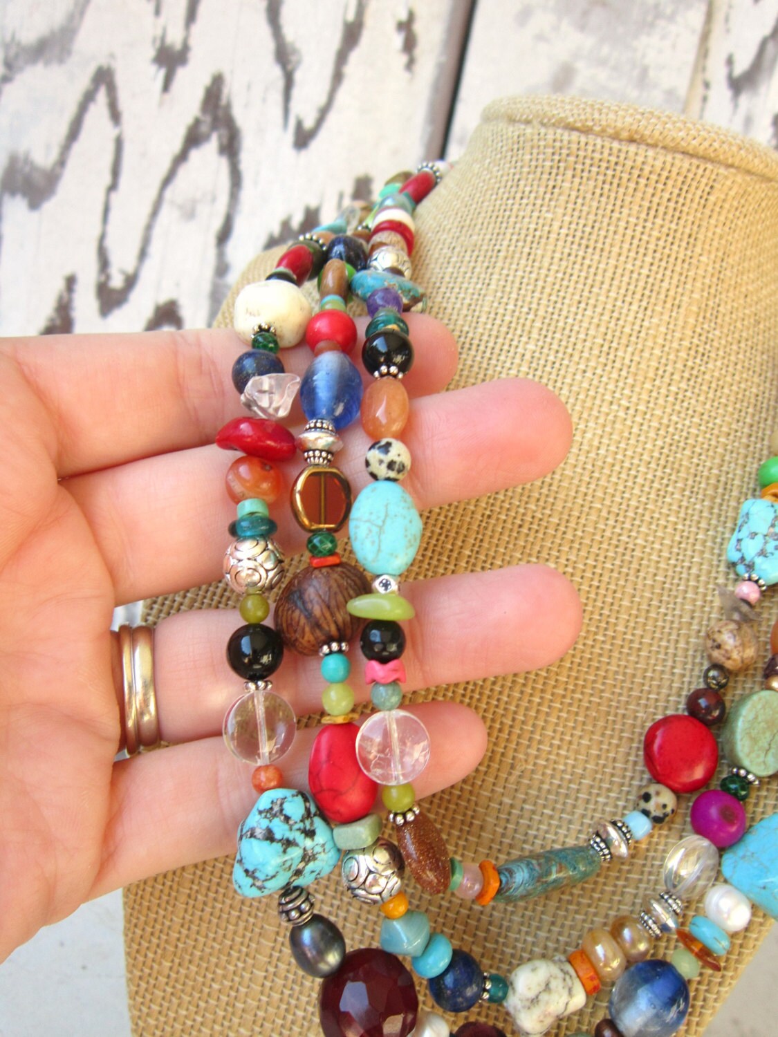 Semi Precious Stone Necklace.multi Color Necklace.statement - Etsy