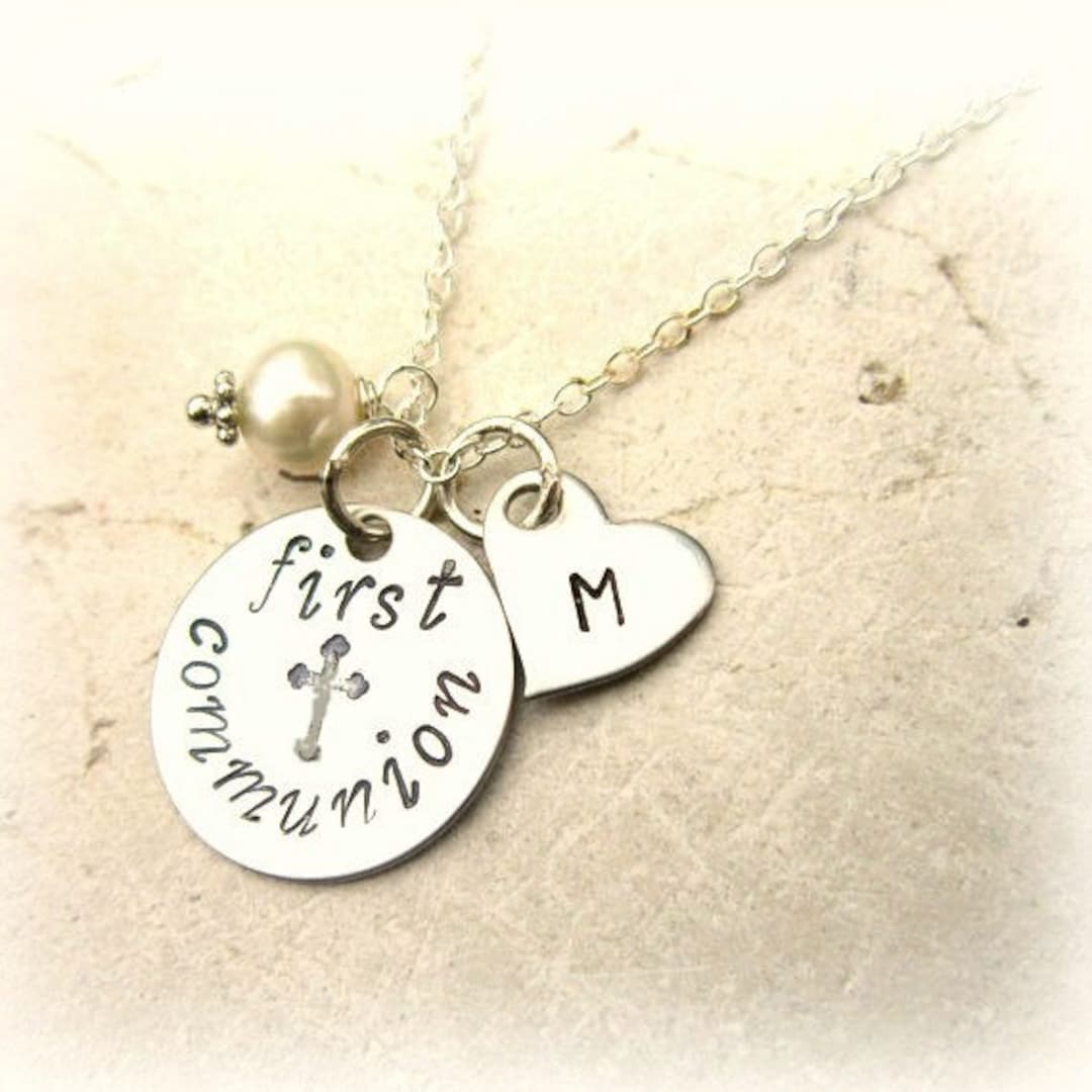 Girls First Communion Necklace.sterling Silver First Communion Charm ...