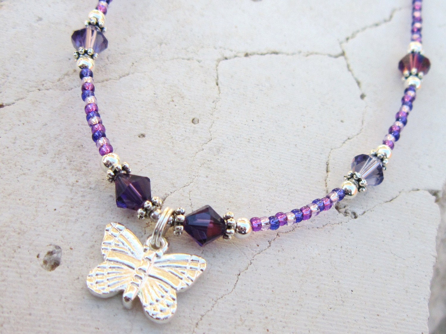 Girl's Butterfly Necklace. Purple Adjustable | Etsy