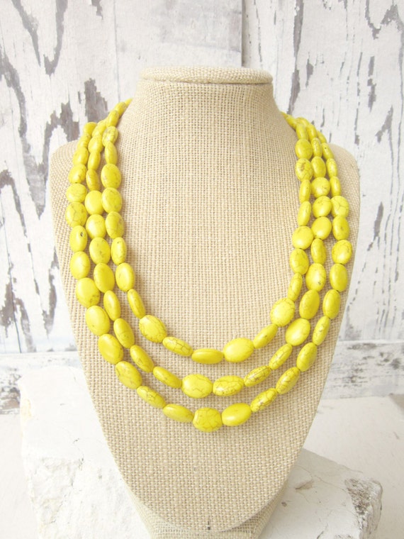 Triple Strand Yellow Necklace. Yellow Howlite Adjustable | Etsy