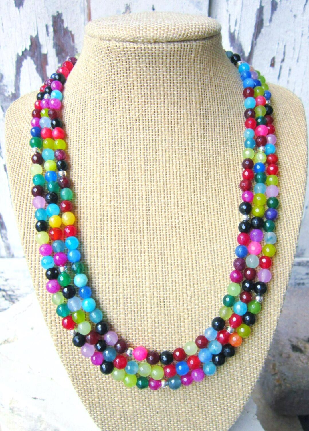 Multi Color Jade Necklace.colorful Necklace.statement Necklace.multi ...