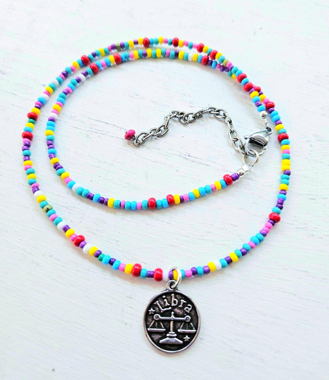 Multi Color Zodiac Necklace. Seedbead Colorful Choker. Minamal Necklace ...