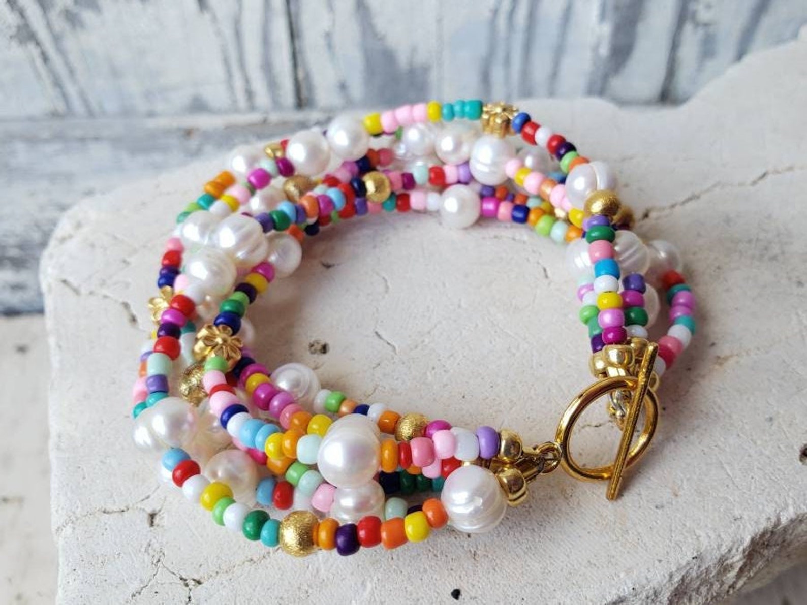 Multi Color Bracelet. Colorful Seed Bead Pearl Bracelet. Multi Strand ...