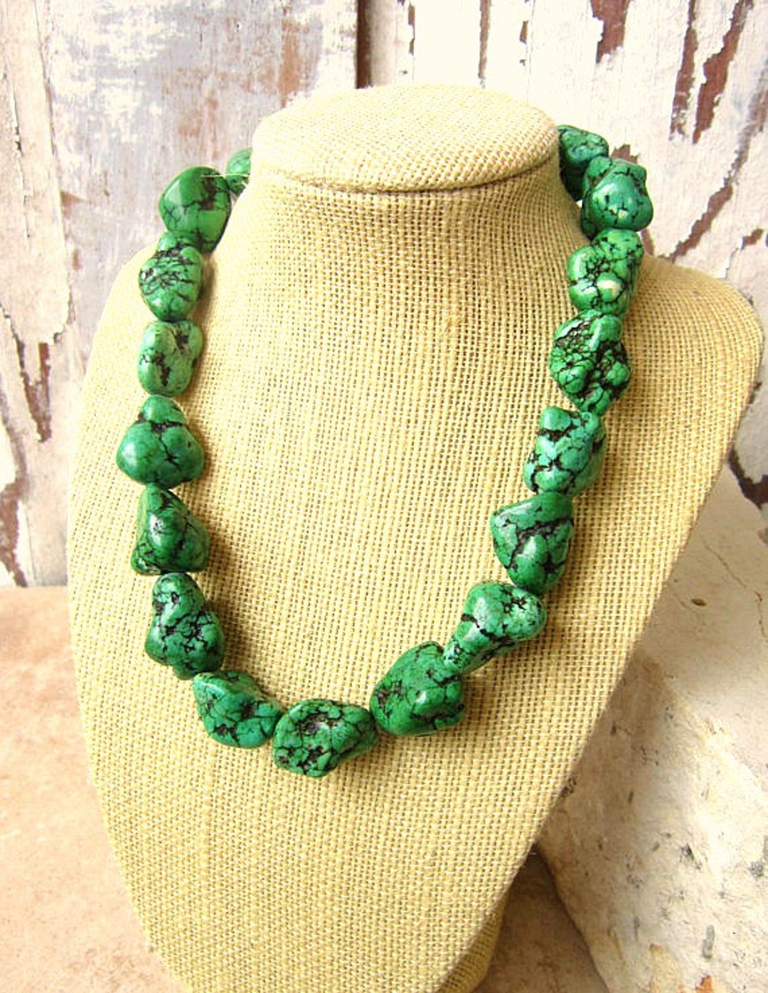 Green Turquoise Necklace. Green Turquoise Howlite Statement Necklace ...