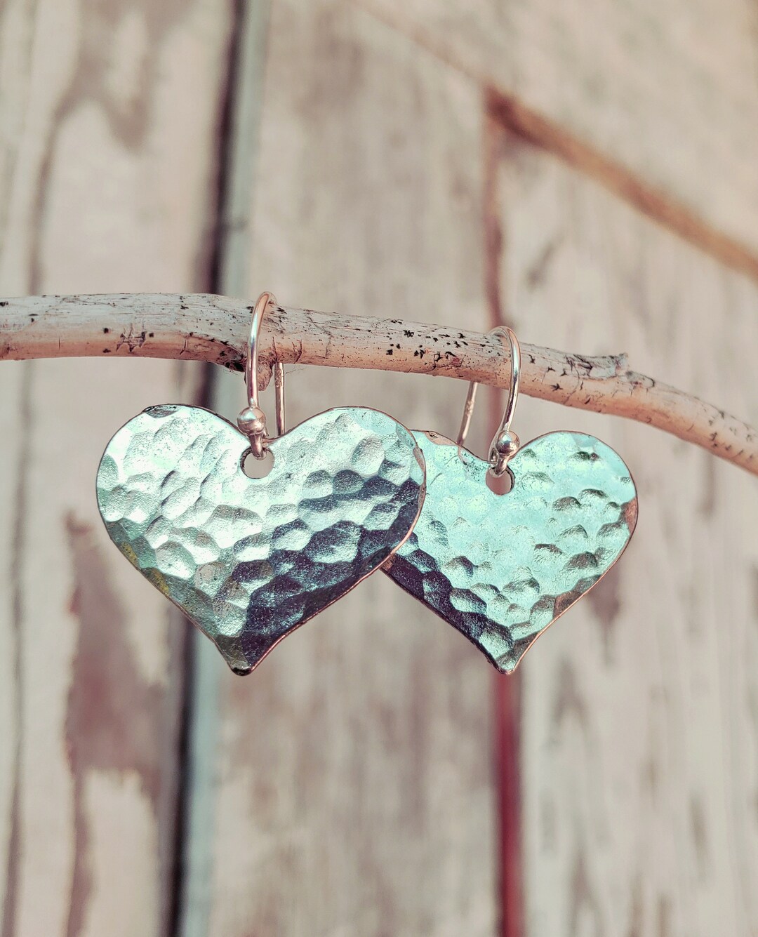 Hammered Sterling Silver Heart Earrings. Silver Heart Dangle - Etsy