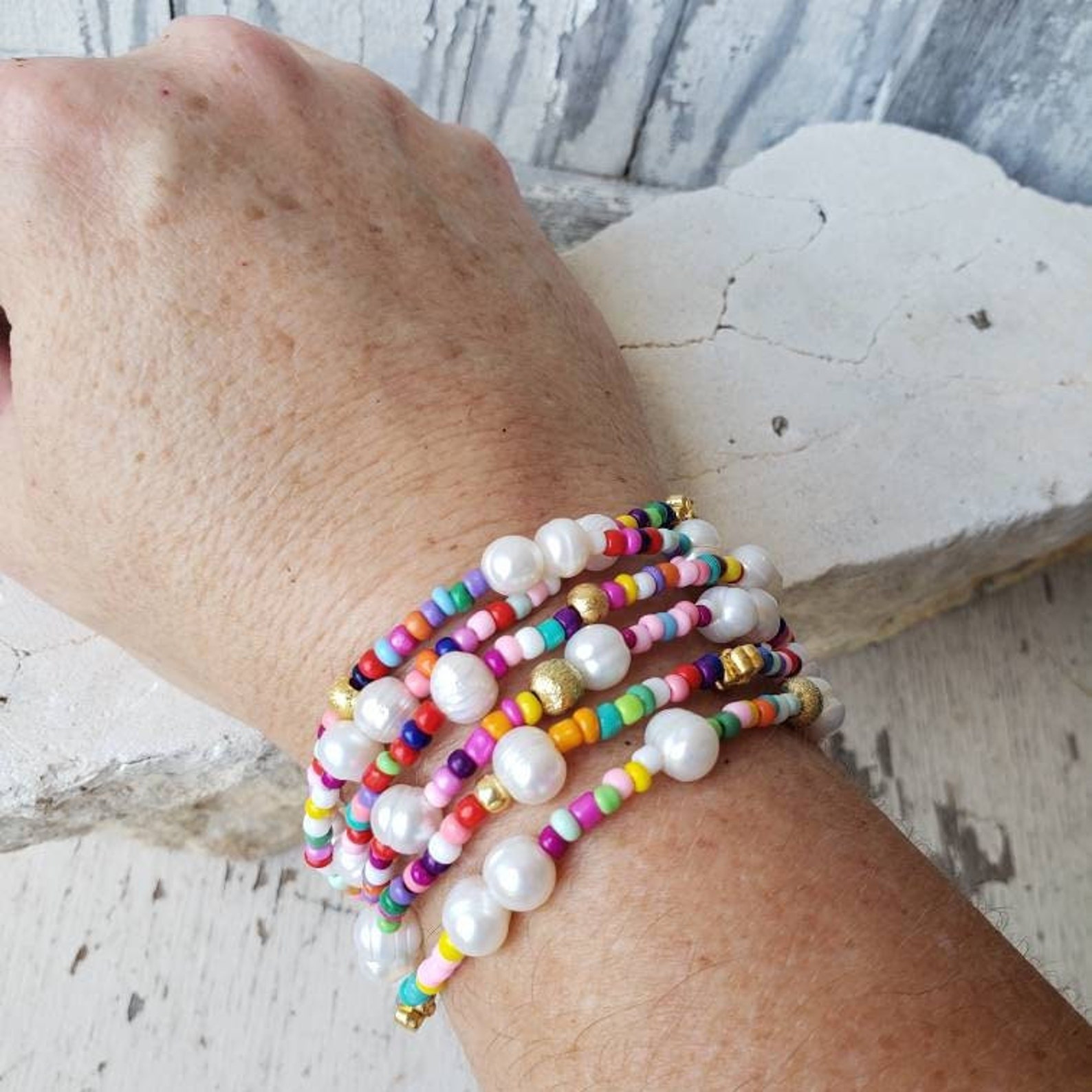 Multi Color Bracelet. Colorful Seed Bead Pearl Bracelet. Multi Strand ...