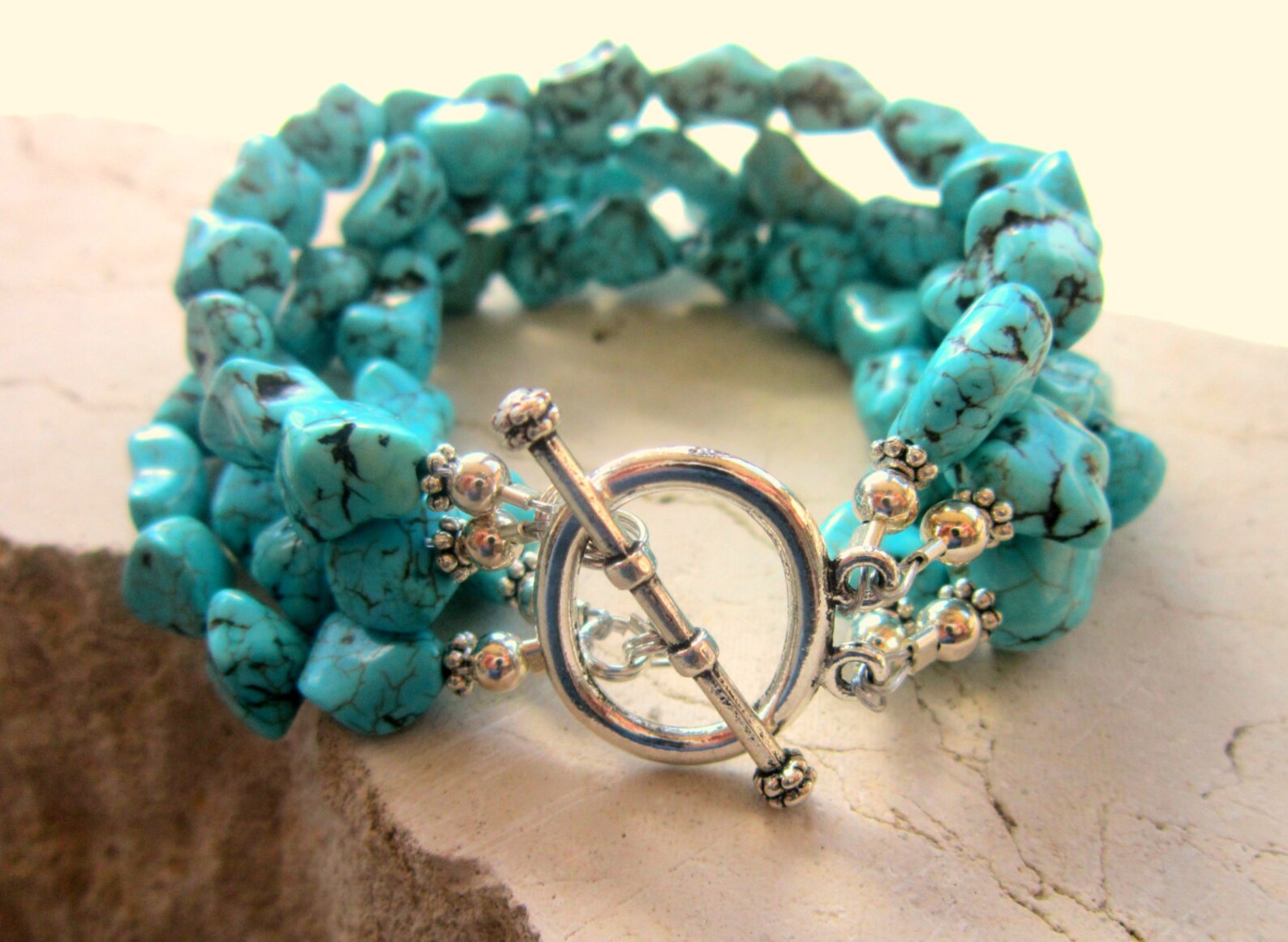 Blue Green Turquoise Bracelet. Chunky Turquoise Nugget Howlite - Etsy