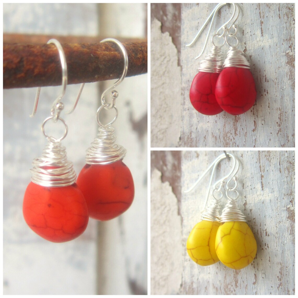 Set of 3 Earrings. Choice of Color Dangle Earrings. Colorful Wire ...