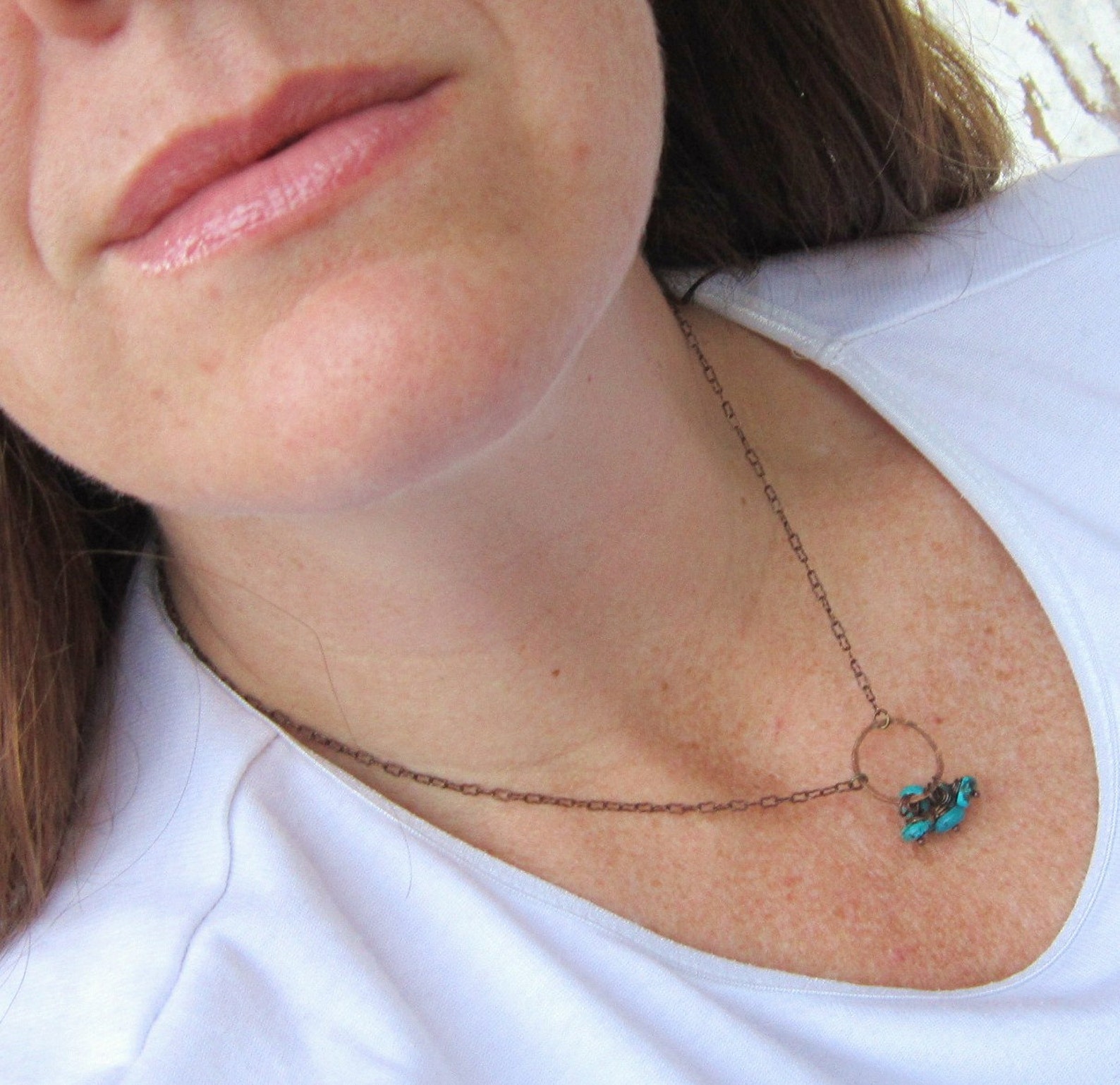 Genuine Turquoise Necklace. Turquoise & Copper Circle Necklace ...