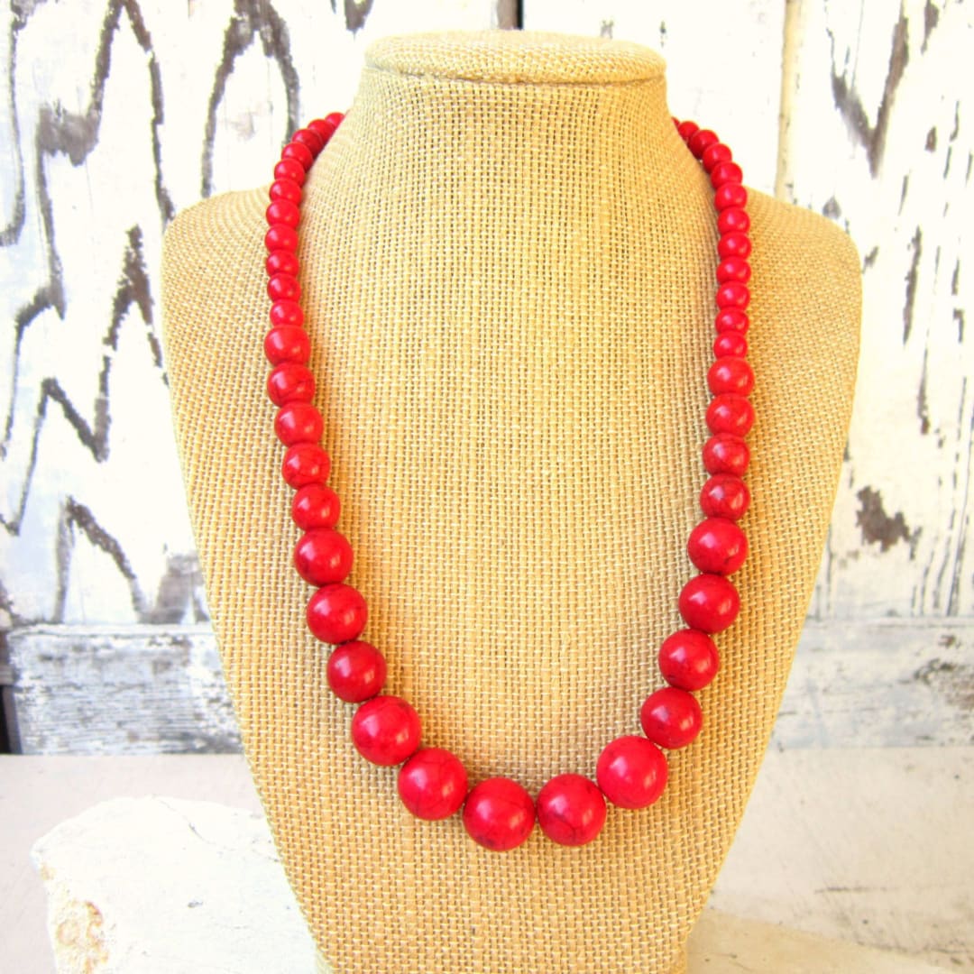 Red Beaded Necklace. Red Graduated Necklace. Red Statement Necklace ...