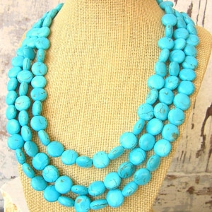 Turquoise Multi Strand Necklace.triple Strand Turquoise Necklace. Bib ...