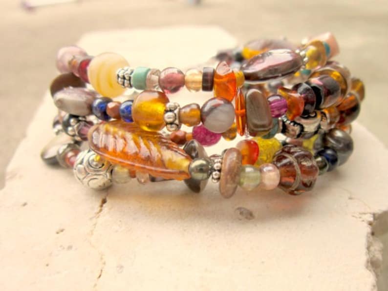 Multi Strand Beaded Bracelet Five Strand Czech Glass Etsy