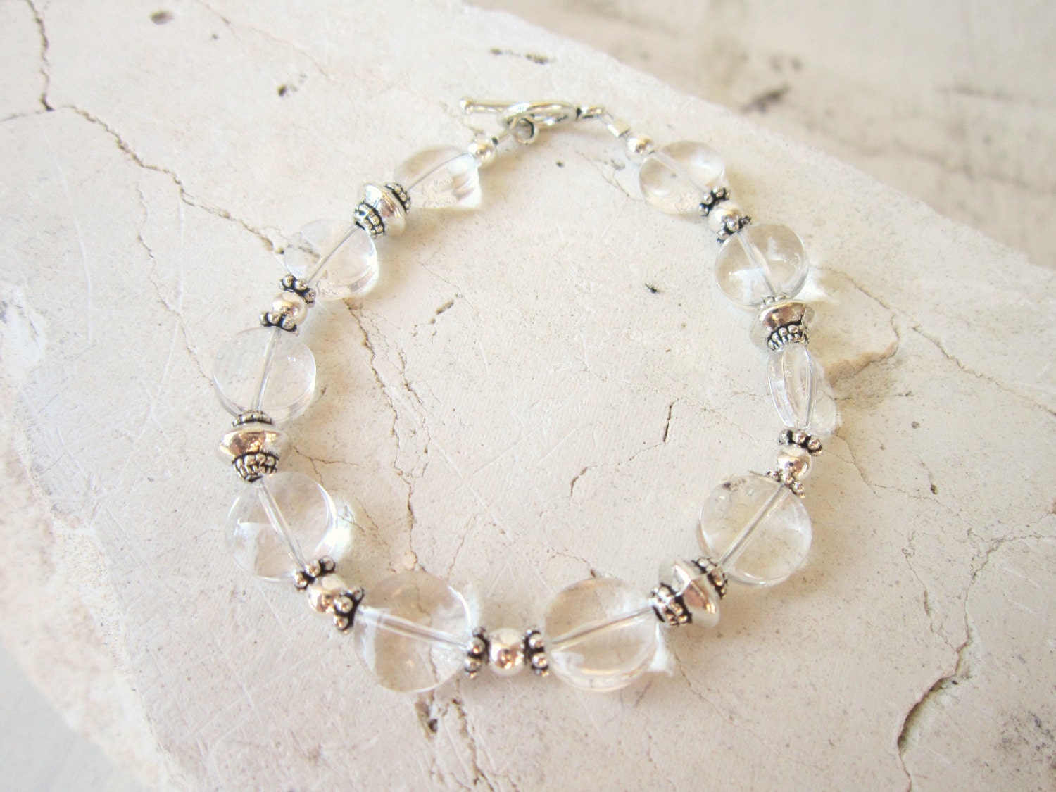 Silver and Clear Bracelet. Clear Quartz Bracelet. Clear Quartz Jewelry ...