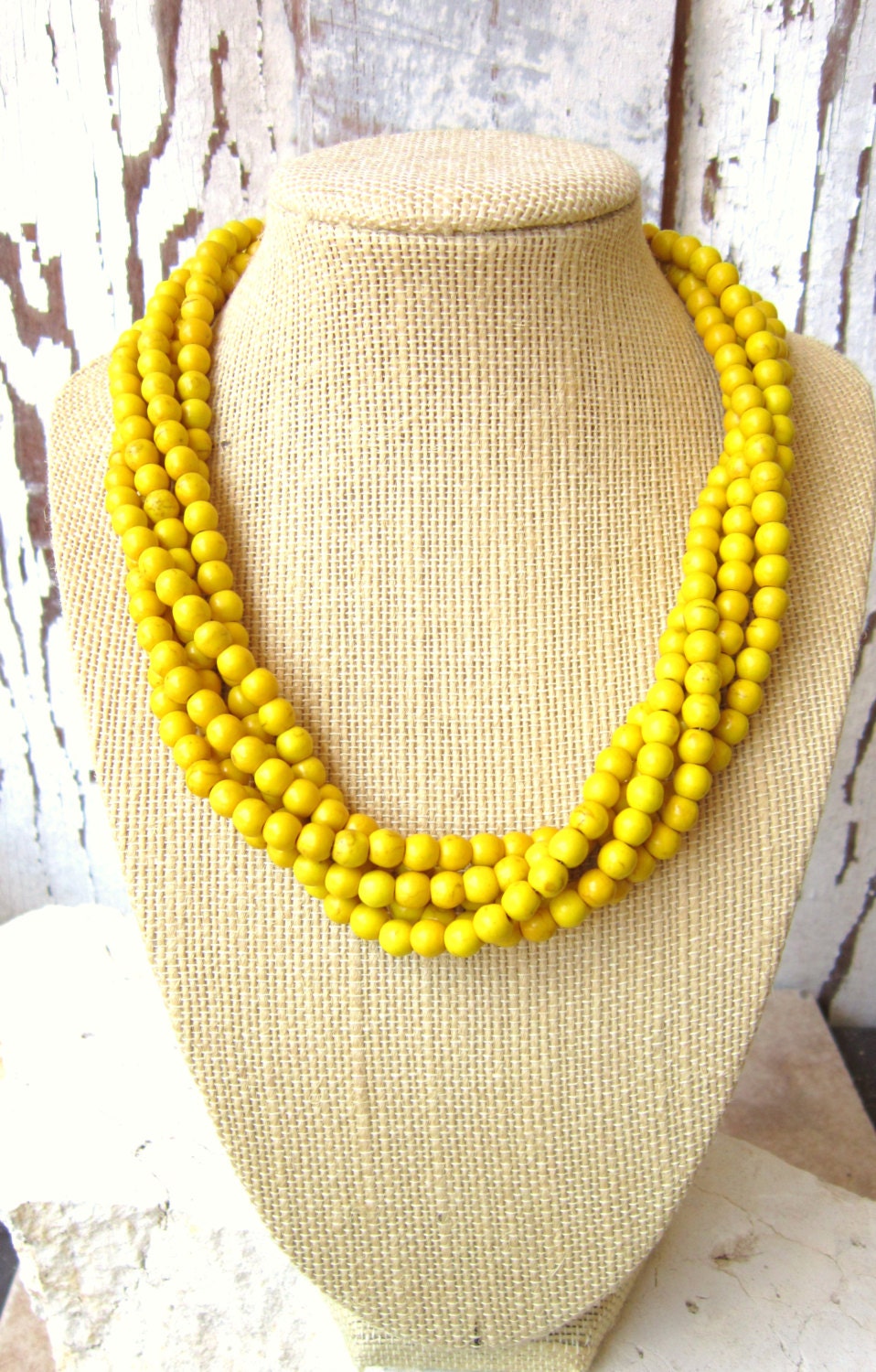 Yellow Turquoise Statement Necklace. Multi Strand Yellow Turquoise ...