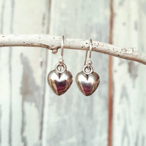 Sterling Silver Puffed Heart Earrings. Silver Heart Dangle Earrings. Sterling Silver Jewelry ...