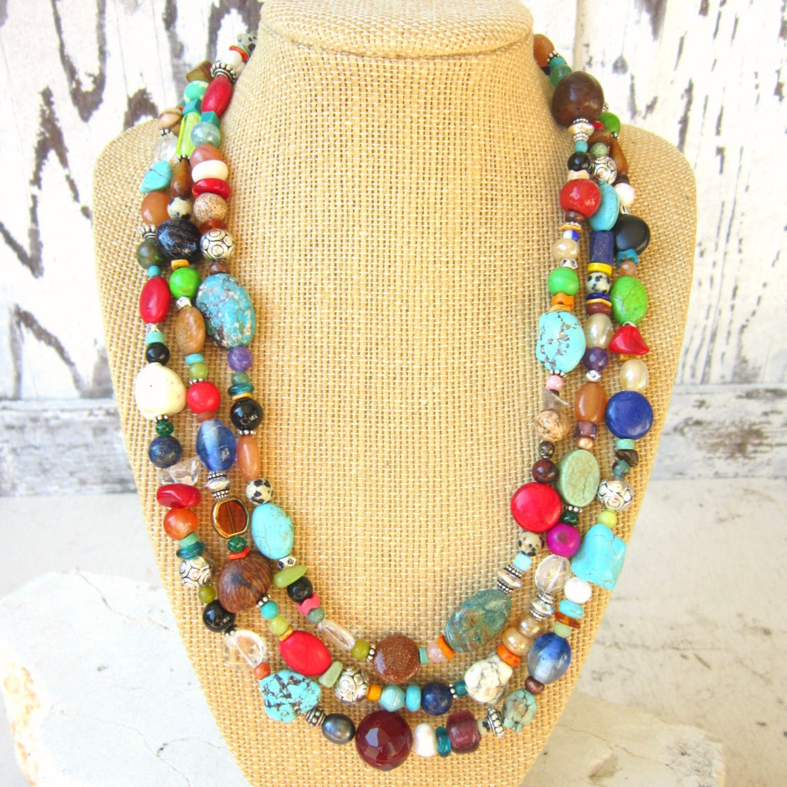 Semi Precious Stone Necklace.multi Color Necklace.statement - Etsy