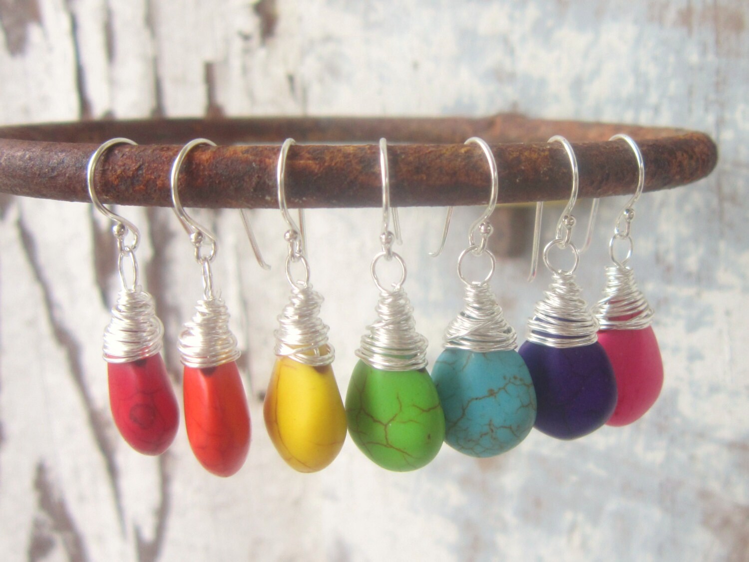 Set of 3 Earrings. Choice of Color Dangle Earrings. Colorful Wire ...