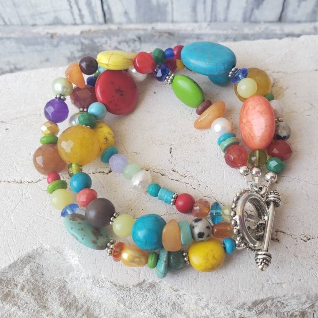 Colorful Stone Bracelet. Multi Color Bracelet. Semi Precious Stone ...